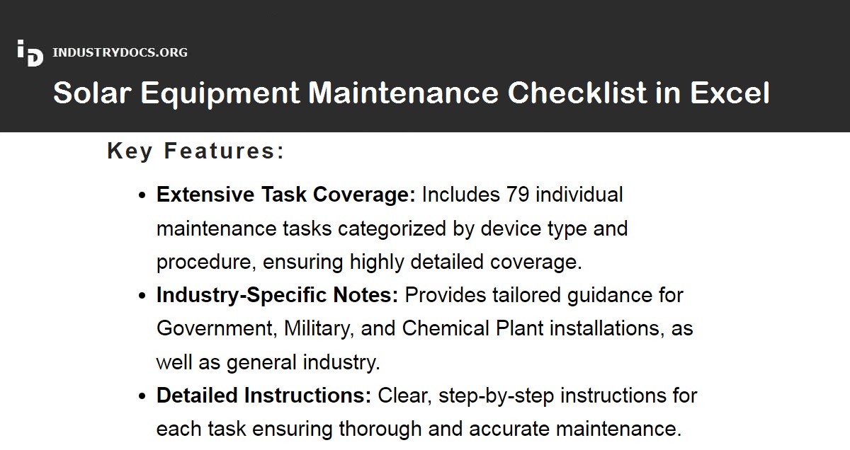 Comprehensive Solar Equipment Preventive Maintenance Checklist